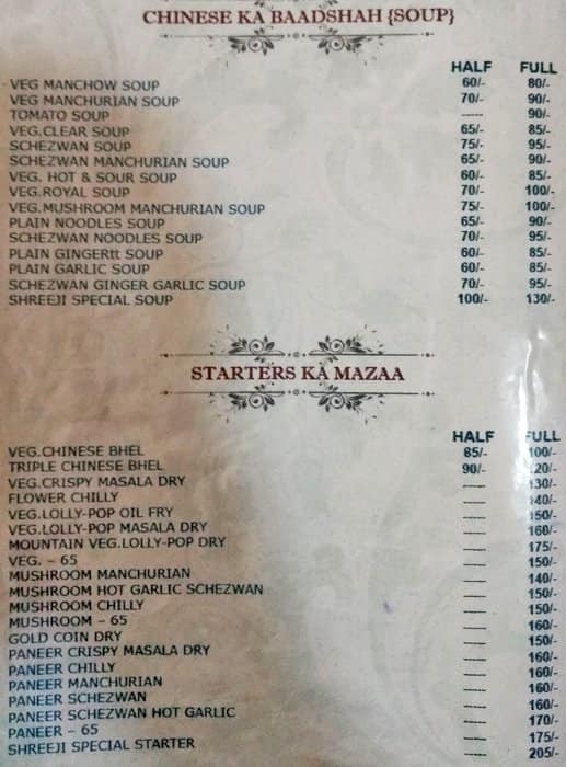 Menu at SHREEJI, Mira Bhayandar, Shop.No.1
