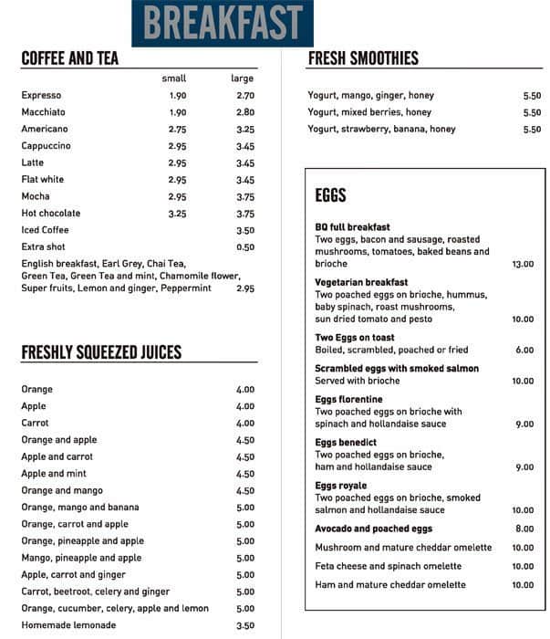 Menu at River Quarter Kitchen cafe, London