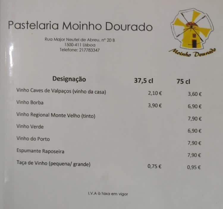 Menu em Moinho Dourado restaurante, Lisboa