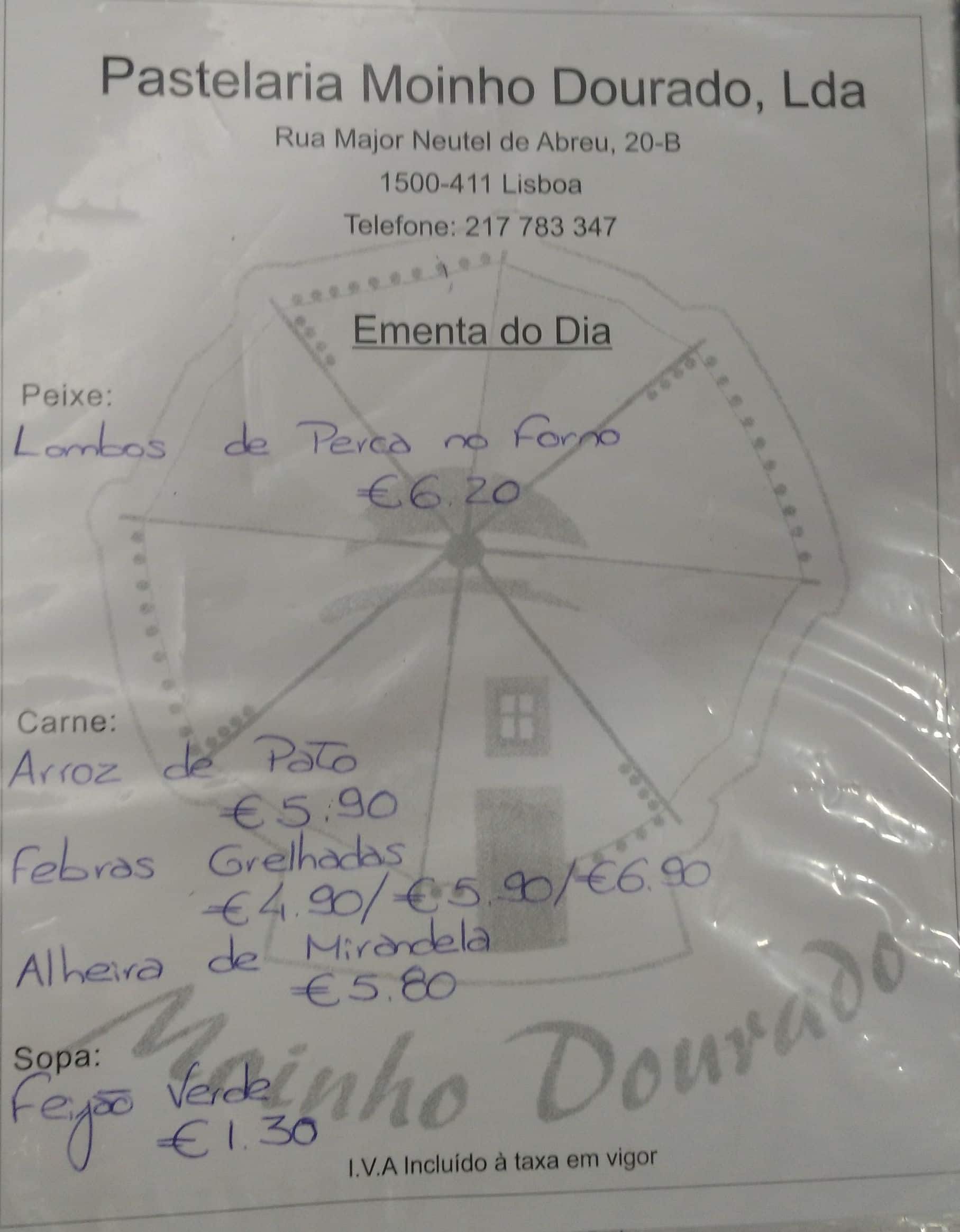 Menu em Moinho Dourado restaurante, Lisboa