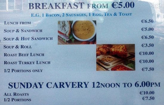 Menu at Black Forge Inn pub & bar, Dublin