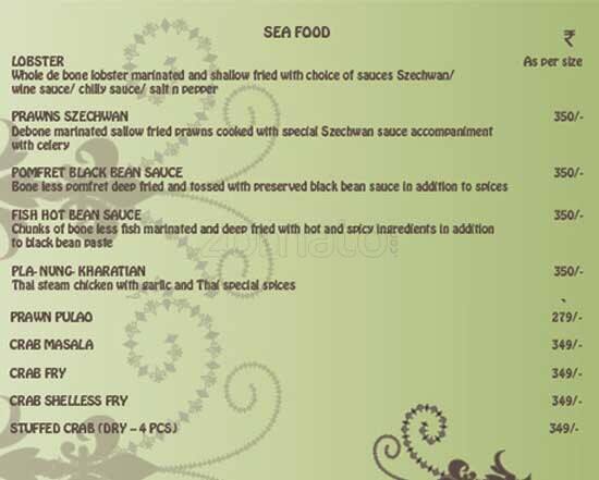 Menu at STarFISH, Hyderabad