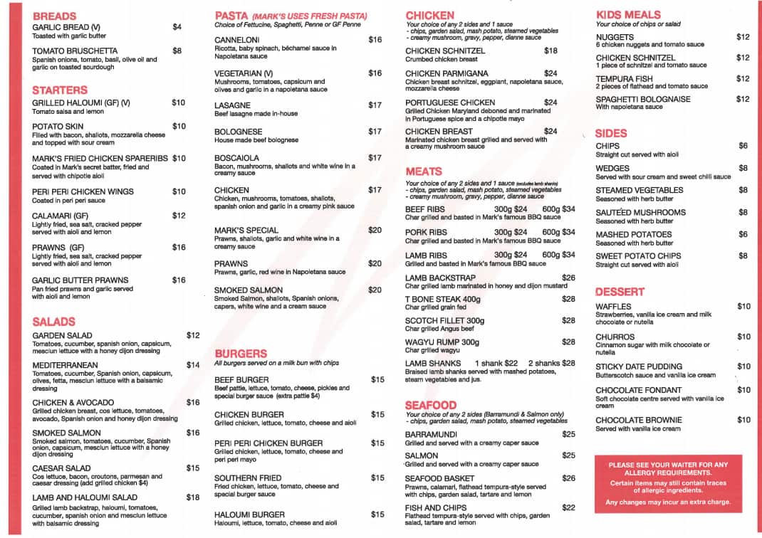 Menu at Bull and Bush Hotel Baulkham Hills restaurant, Baulkham Hills