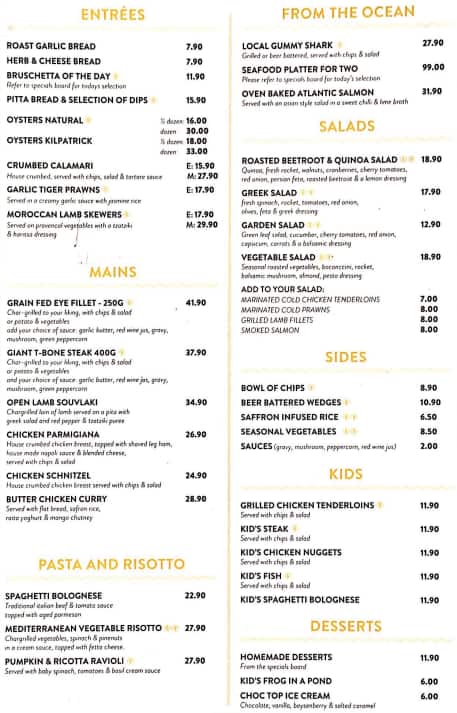 Menu at Lorne Hotel pub & bar, Lorne