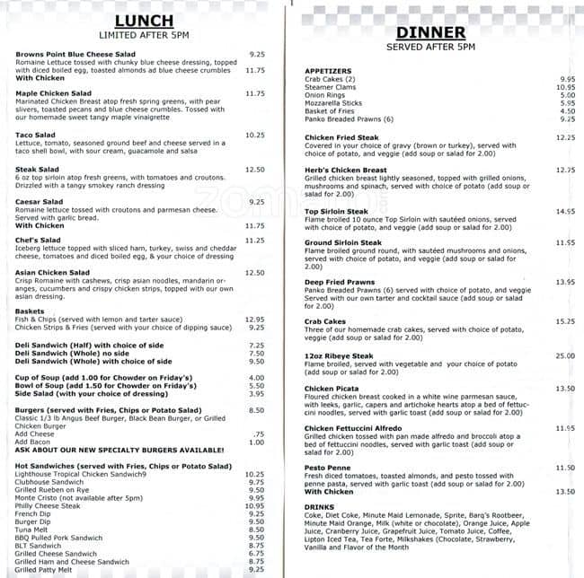 Menu at Browns Point Diner restaurant, Tacoma, East Side Dr NE