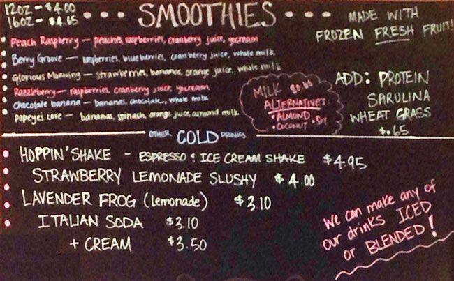 Menu at Red Frog Coffee pub & bar, Longmont