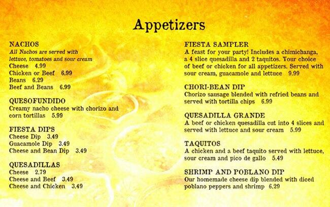 Menu at Fiesta Mariachi restaurant, Grove City, Stringtown Rd