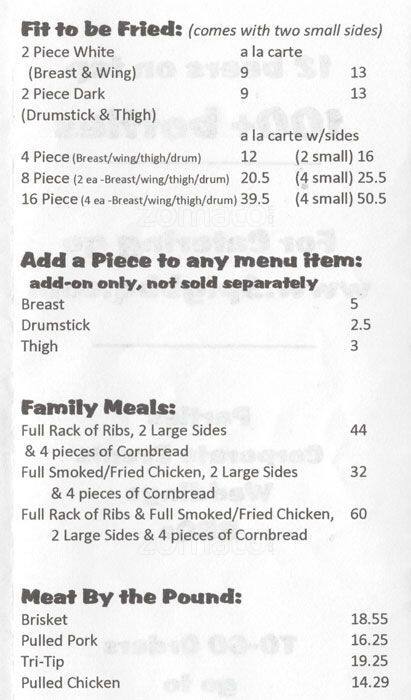 Menu at 3 Pigs BBQ, San Carlos