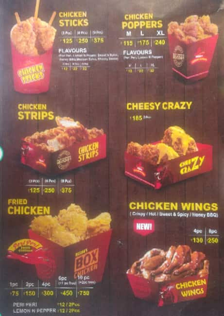 Menu at Mexico's Chicken Poppers, Hyderabad, Kapil Towers