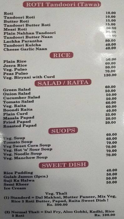 Menu at Sharma Food Corner, Manali