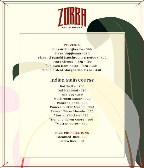 Menu at Zorba Bistro & Kitchen, Udaipur