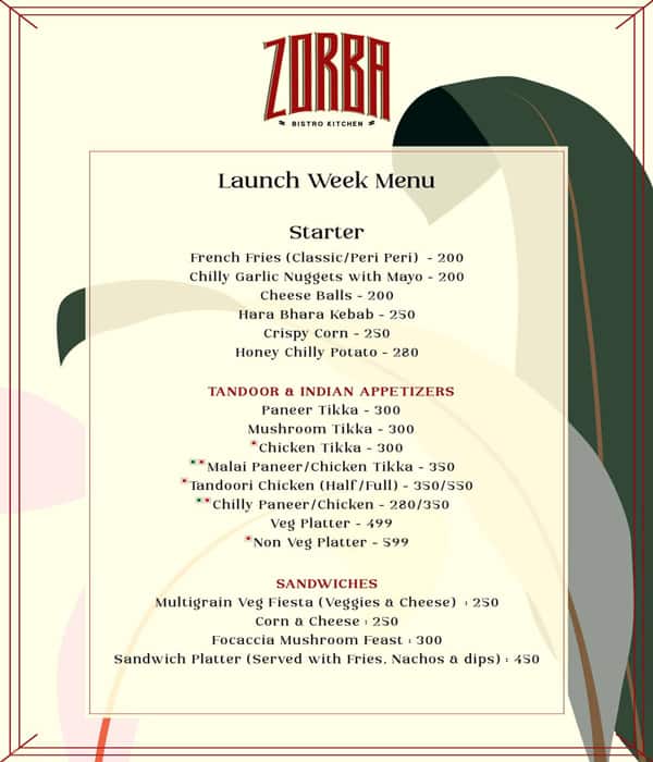 Menu at Zorba Bistro & Kitchen, Udaipur