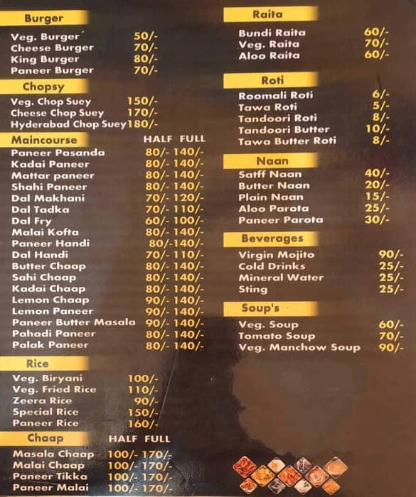 Menu of Foodies Arena, Majnu ka Tila, New Delhi