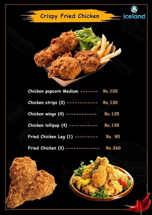 Menu of Ice Land, Woraiyur, Trichy