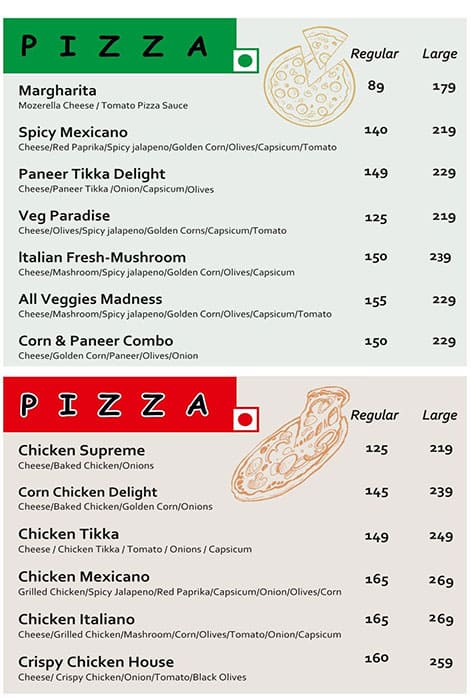 Menu of Pizza House, Indiranagar, Bangalore