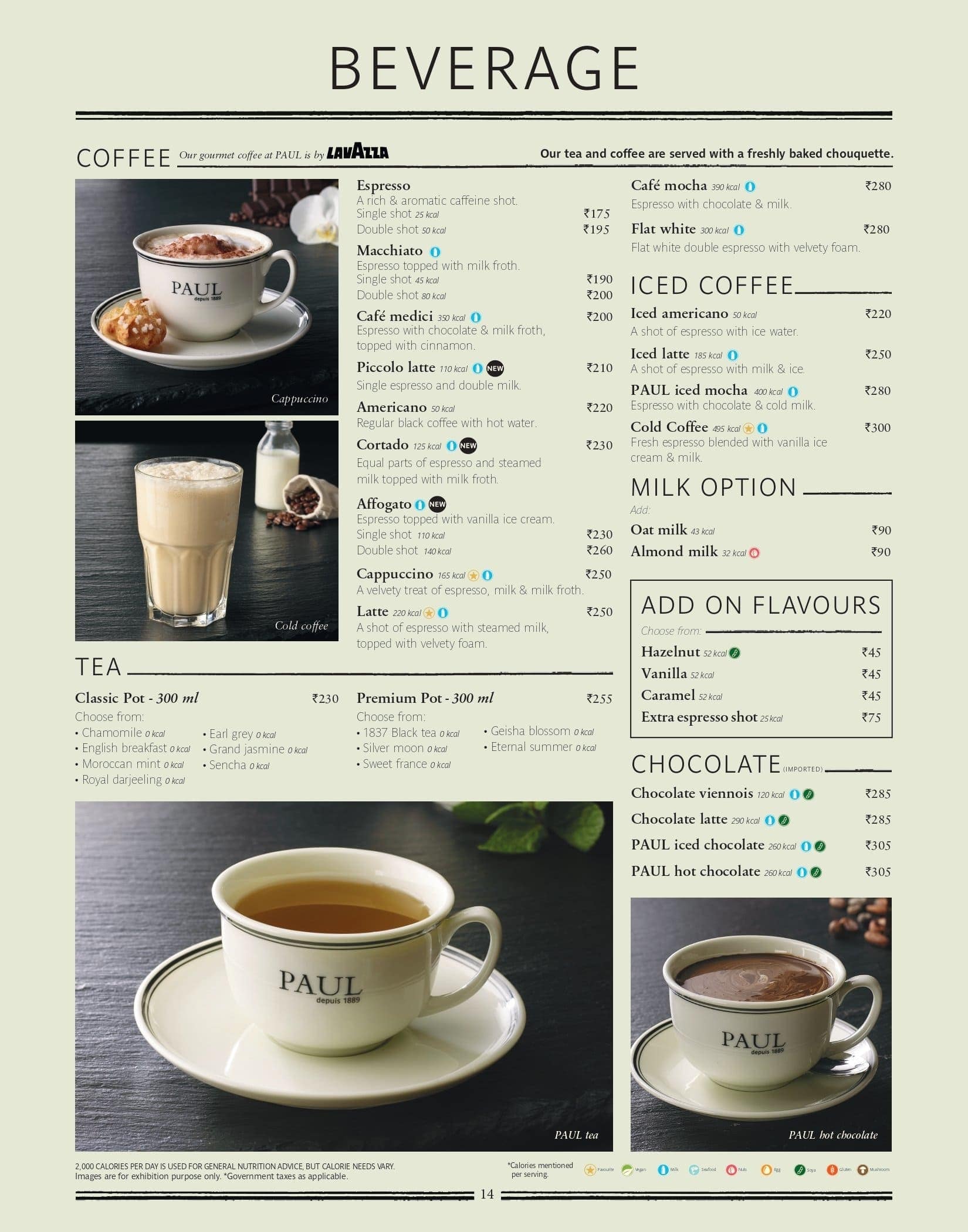 Menu of PAUL, Lower Parel, Mumbai