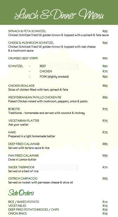 Menu at Damas restaurant, Worcester, Brandwacht