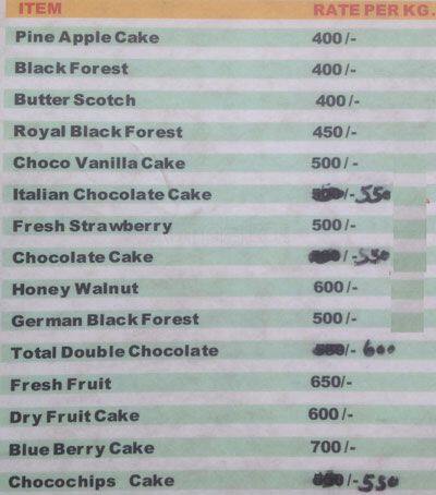 Menu at Kipps Pastries, Secunderabad, Beside Bharath Petroleum