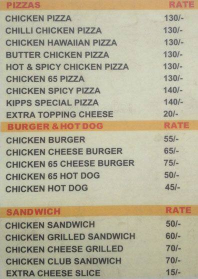 Menu at Kipps Pastries, Secunderabad, Beside Bharath Petroleum
