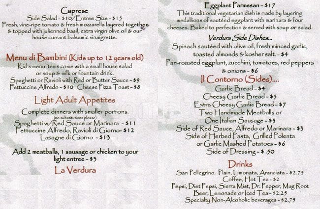 Menu at Cosmo's restaurant, Port Orchard