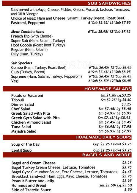 Menu at Ozzies Deli & Gyros restaurant, Portland