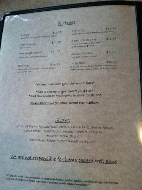 Menu at Bonnie Blue House steakhouse, Bainbridge
