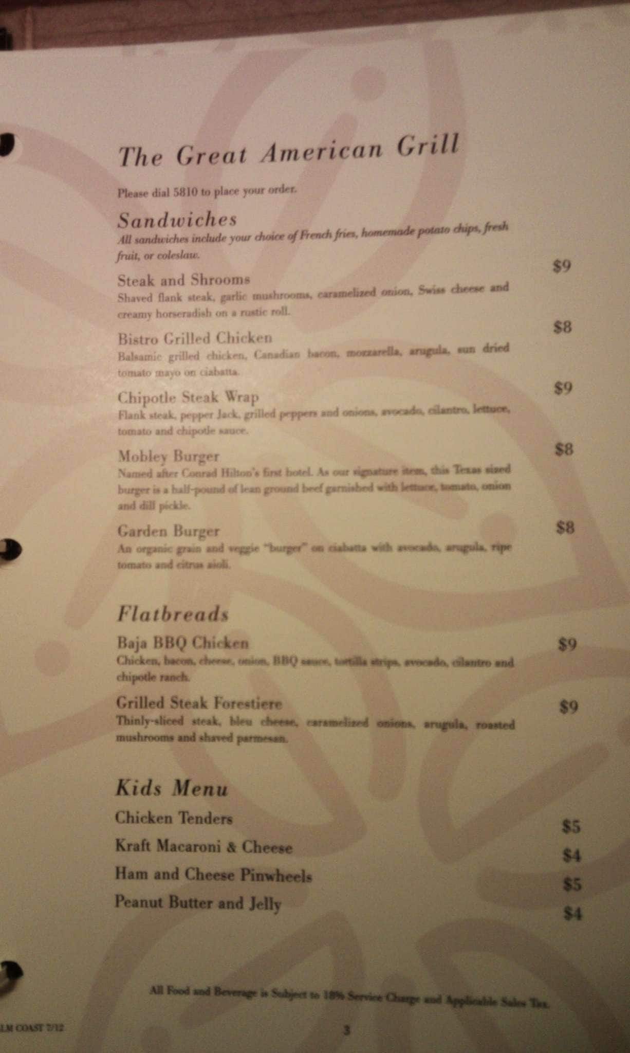 Menu at Great American Grill restaurant, Palm Coast