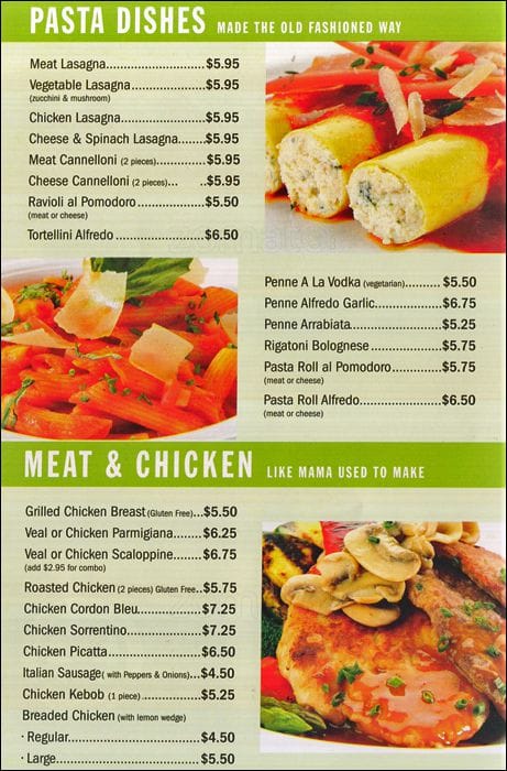 Menu at Palma Pasta restaurant, Mississauga, Semenyk Court