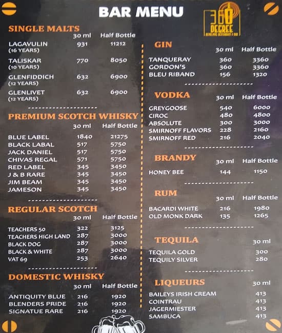 Menu at 360 Degree - The Revolving Fine Dine Restaurant, Pune