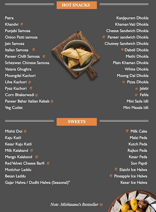 Menu at Mishtana Chaat Corner, Mumbai