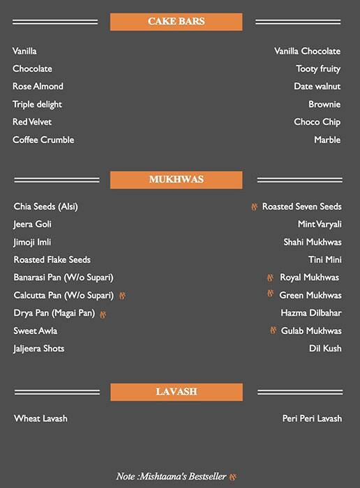 Menu at Mishtana Chaat Corner, Mumbai