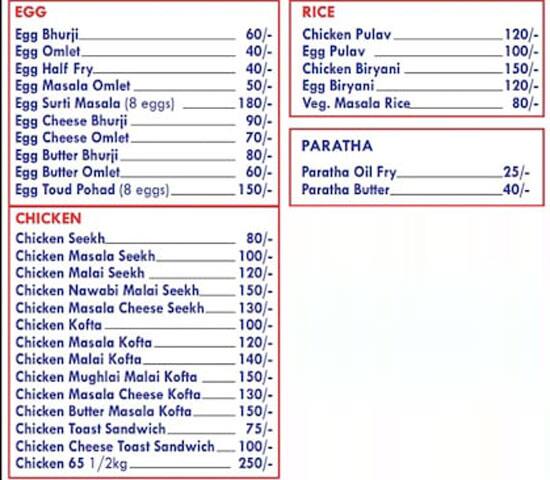 Menu of Roshan Zameer Fast food, Malad West, Mumbai