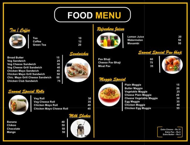 Menu of Sawant Fast Food Center, Nalasopara, Mumbai