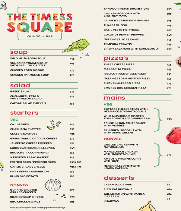 Menu of The Timess Square Lounge Bar - The Maharaja, Dahisar East, Mumbai