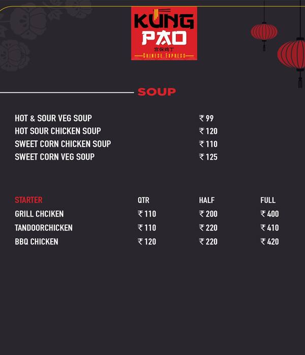 Menu of Kung Pao, Mogappair, Chennai