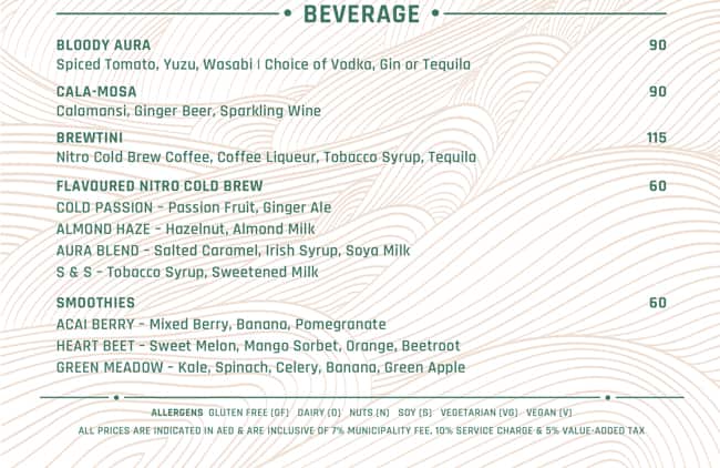 Menu of AURA SkyPool Lounge, Palm Jumeirah, Dubai