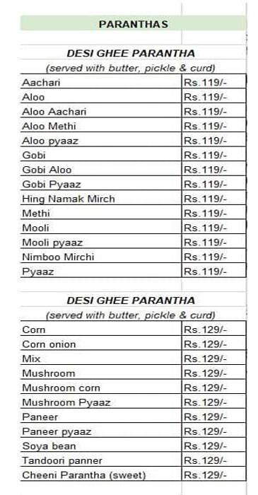 Menu of Parantha Studio, Indirapuram, Ghaziabad