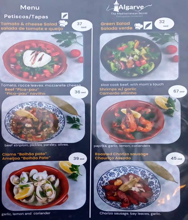 Menu of Algarve, Jumeirah Lake Towers (JLT), Dubai