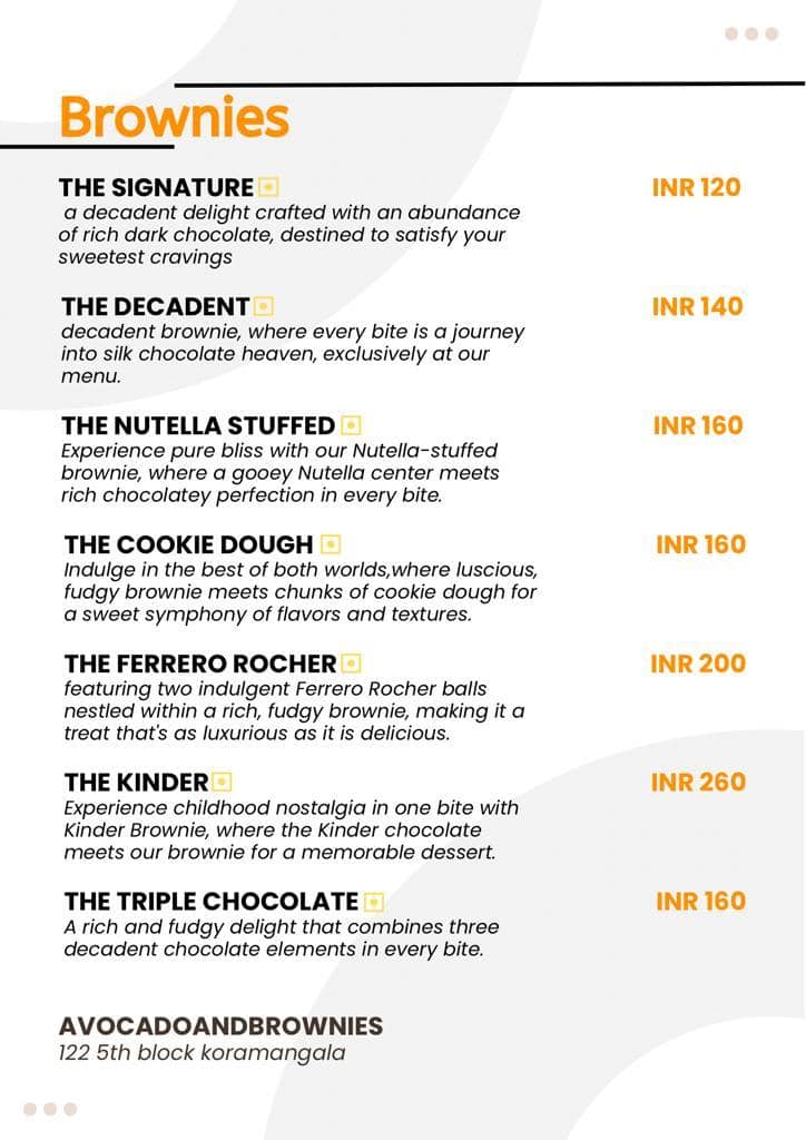 Menu of Avocado&Brownies, Koramangala 5th Block, Bangalore