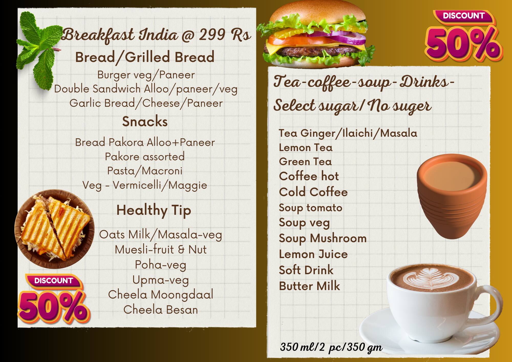Menu of Breakfast India, Uday Park, New Delhi