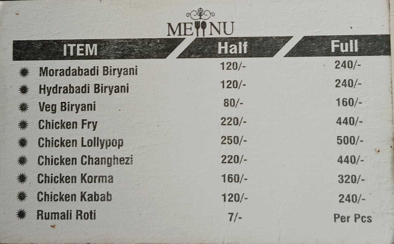 Menu of Al Noor Chicken Biryani, Sector 72, Noida