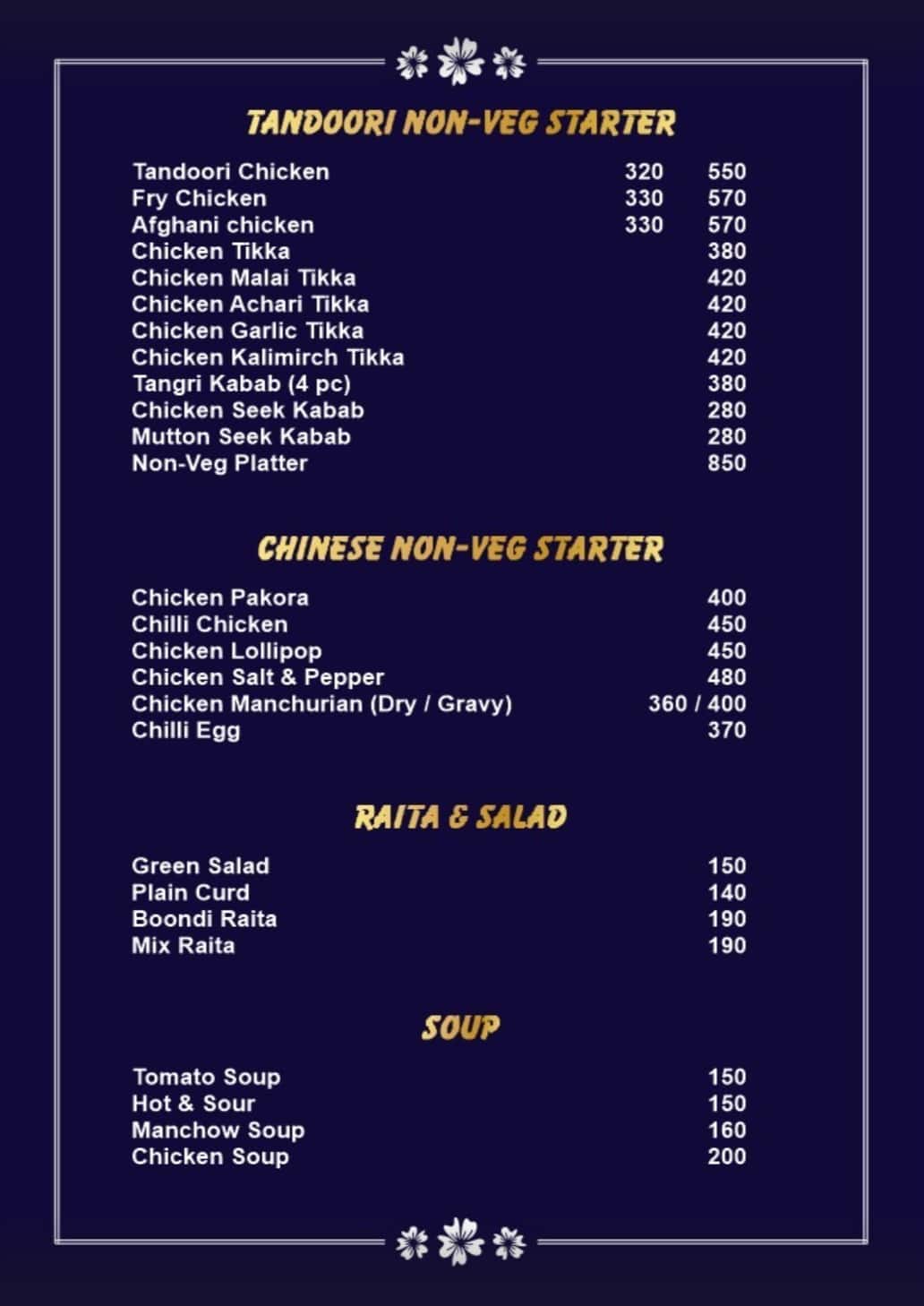 Menu of Hacker BYOB, Sector 37, Gurgaon