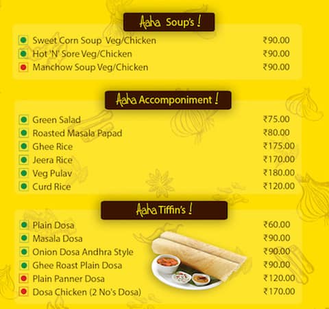 Menu of Aaha Andhra, Nagawara, Bangalore