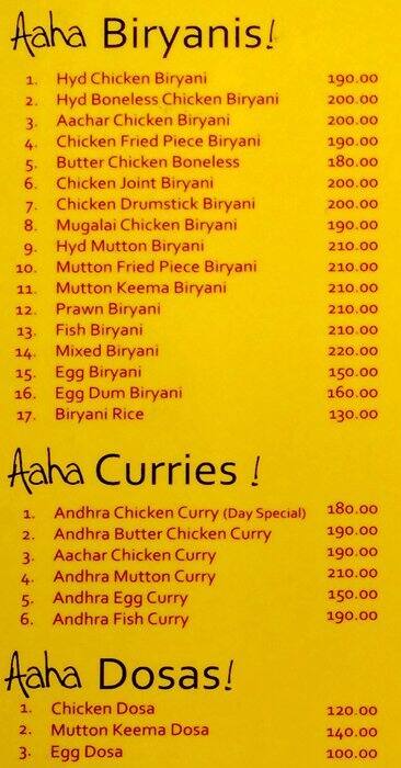Aaha Andhra Menu, Menu for Aaha Andhra, Nagawara, Bangalore - Zomato