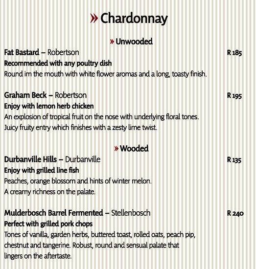 Menu at The Meat Company restaurant, Johannesburg, Melrose Boulevard