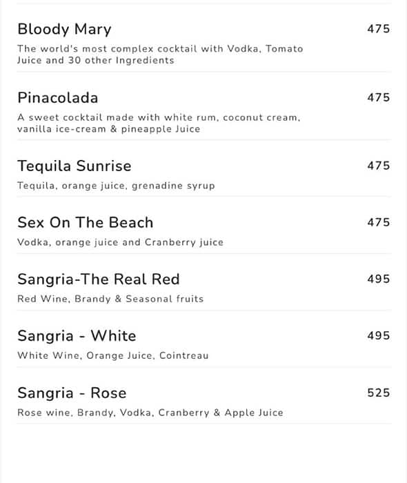 Menu of Atmosphere 6, Viman Nagar, Pune
