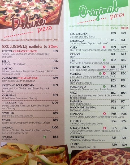 Pizza Perfect Menu, Menu de Pizza Perfect, Vorna Valley, Midrand ...