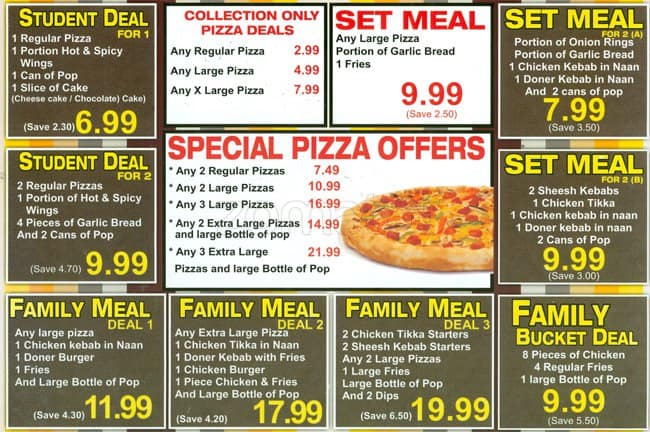 Menu at Uni Pizza & Kebabs fast food, Birmingham