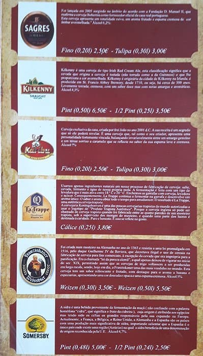 Menu at The Beer Hunter Pub, Oeiras