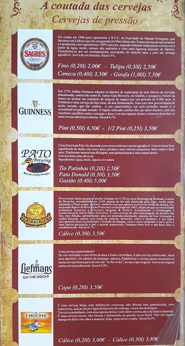 Menu at The Beer Hunter Pub, Oeiras